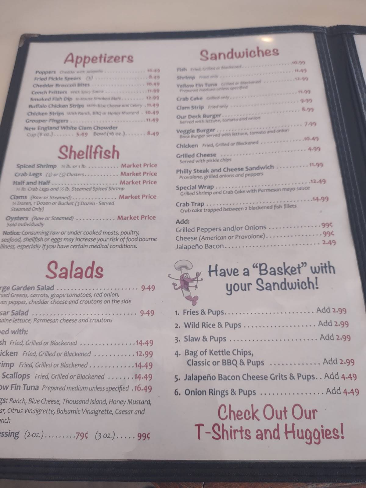 Menu at Our Deck Down Under restaurant, Port Orange