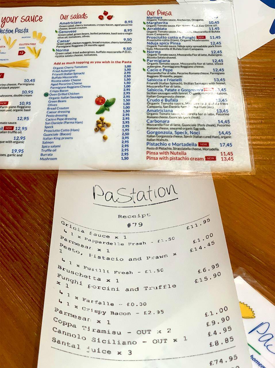 Menu at PaStation restaurant, London