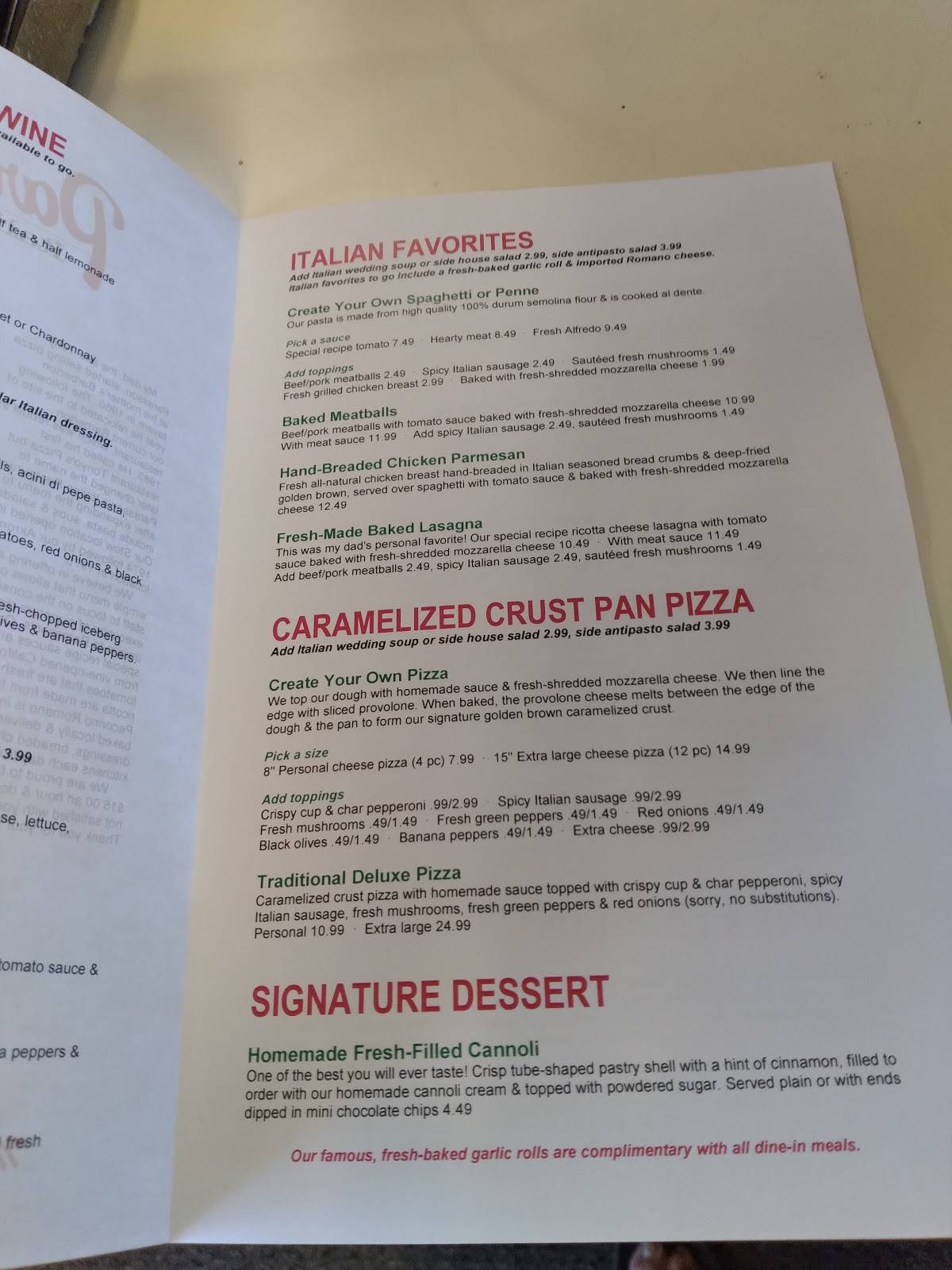 Menu at Parasson's Italian Restaurant, Akron, 959 E Waterloo Rd