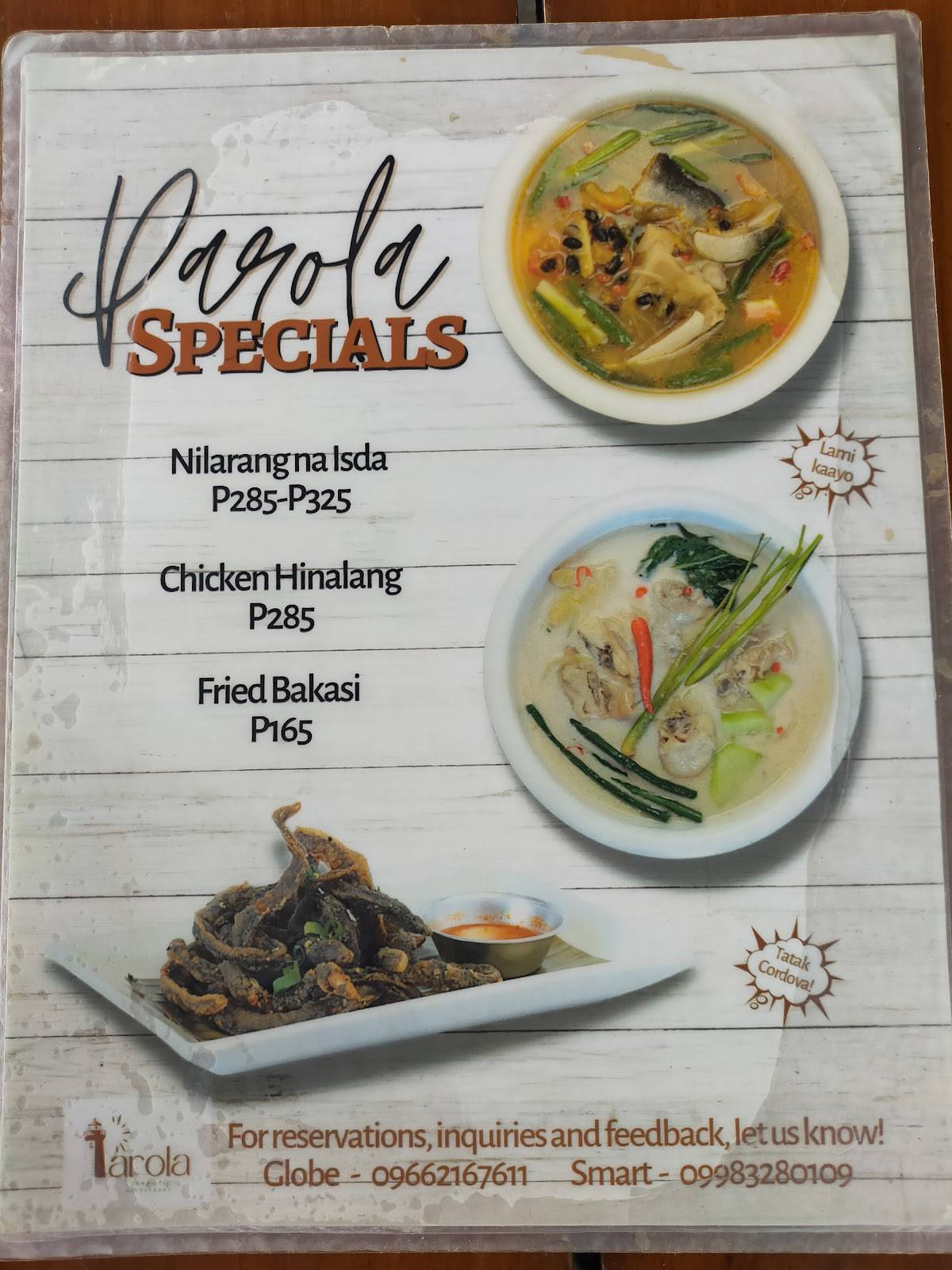 Menu at Parola Seaview Restaurant, Cordova