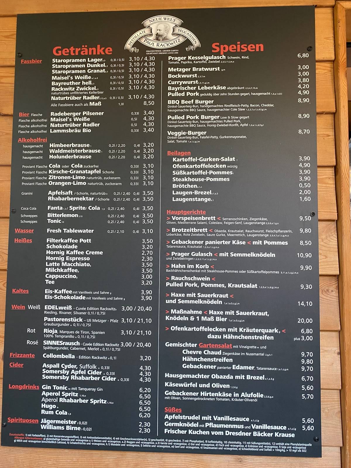 Speisekarte von Paul Rackwitz - Neue Welt fast Food, Dresden