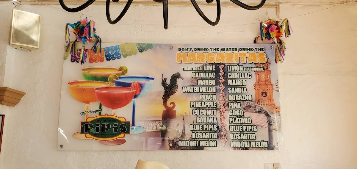 Menu at Pipis restaurant, Puerto Vallarta