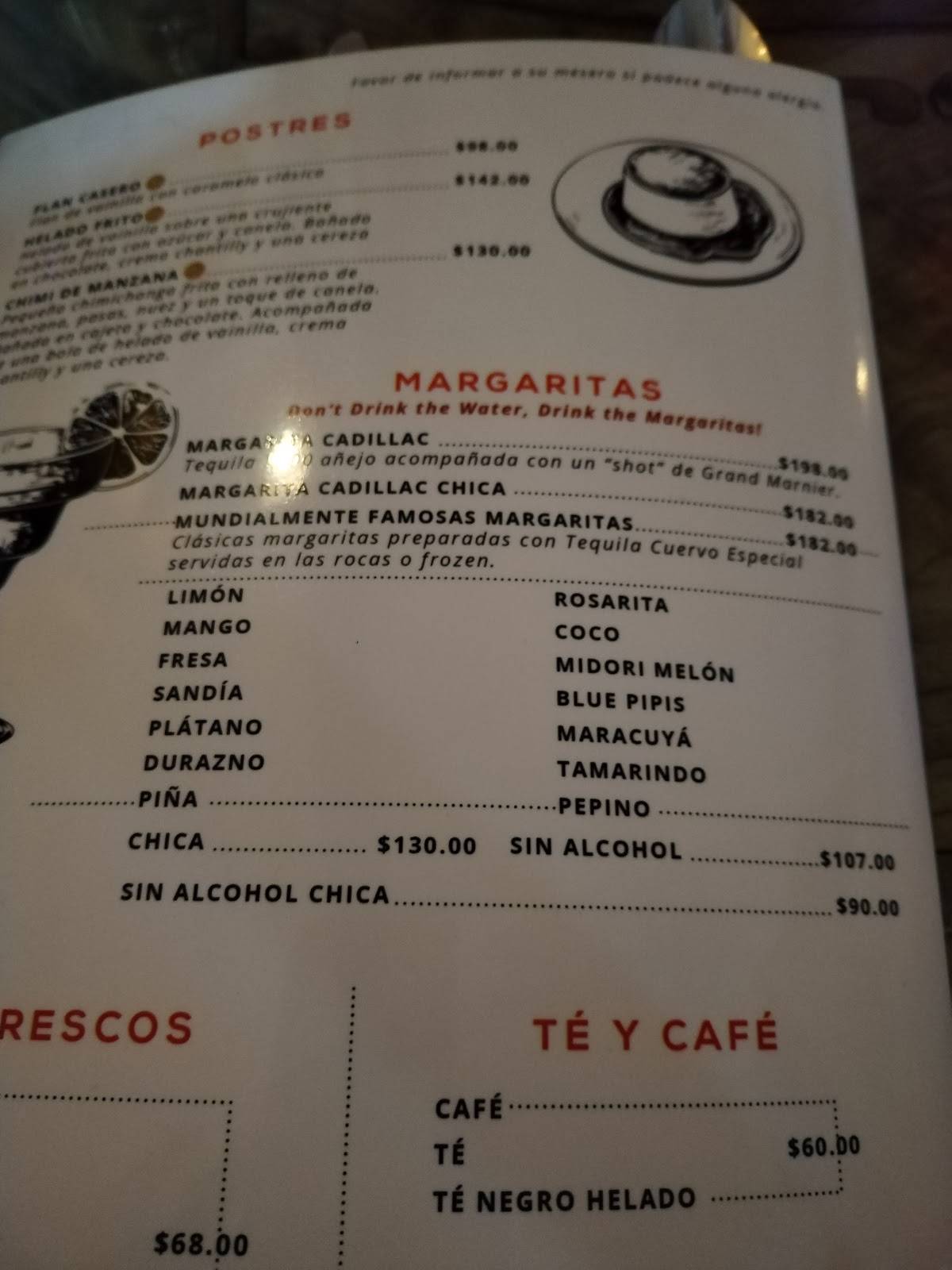 Menu at Pipis restaurant, Puerto Vallarta
