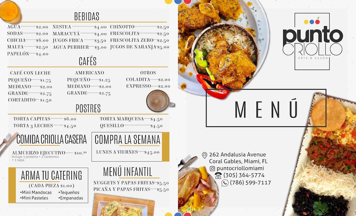 Menu at Punto Criollo restaurant, Miami