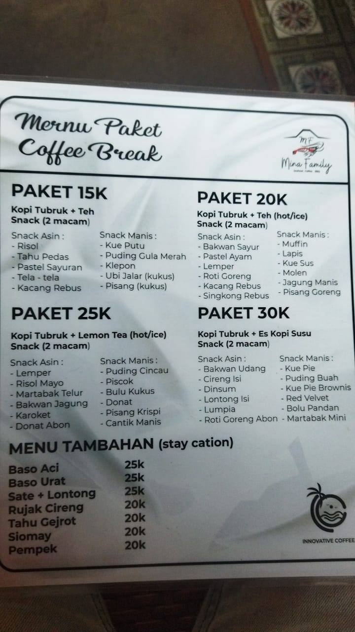 Menu at RM Mina Family restaurant, Pangandaran