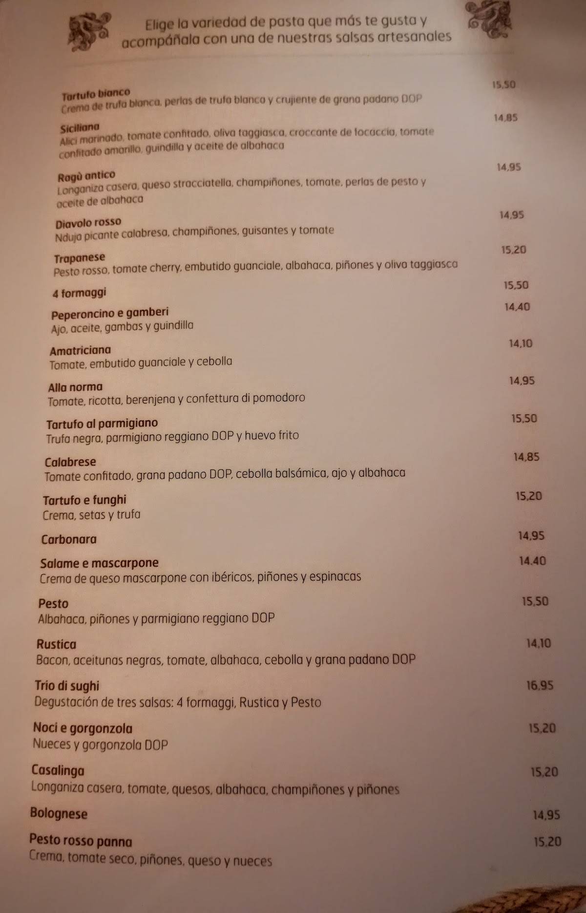 Carta del restaurante La Tagliatella C/Campoamor, Oviedo, Oviedo, C ...