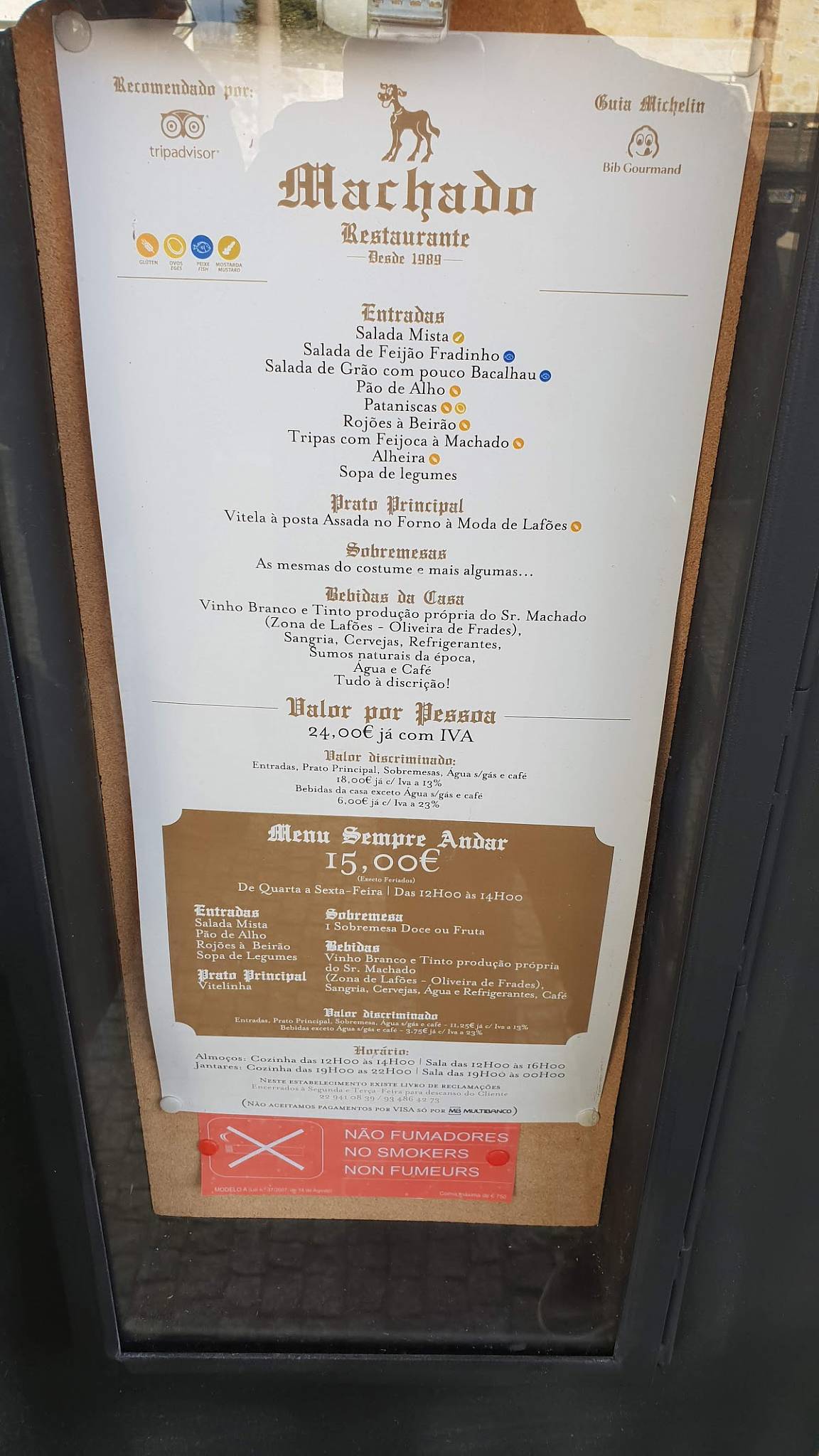Menu em Restaurante Machado, Maia