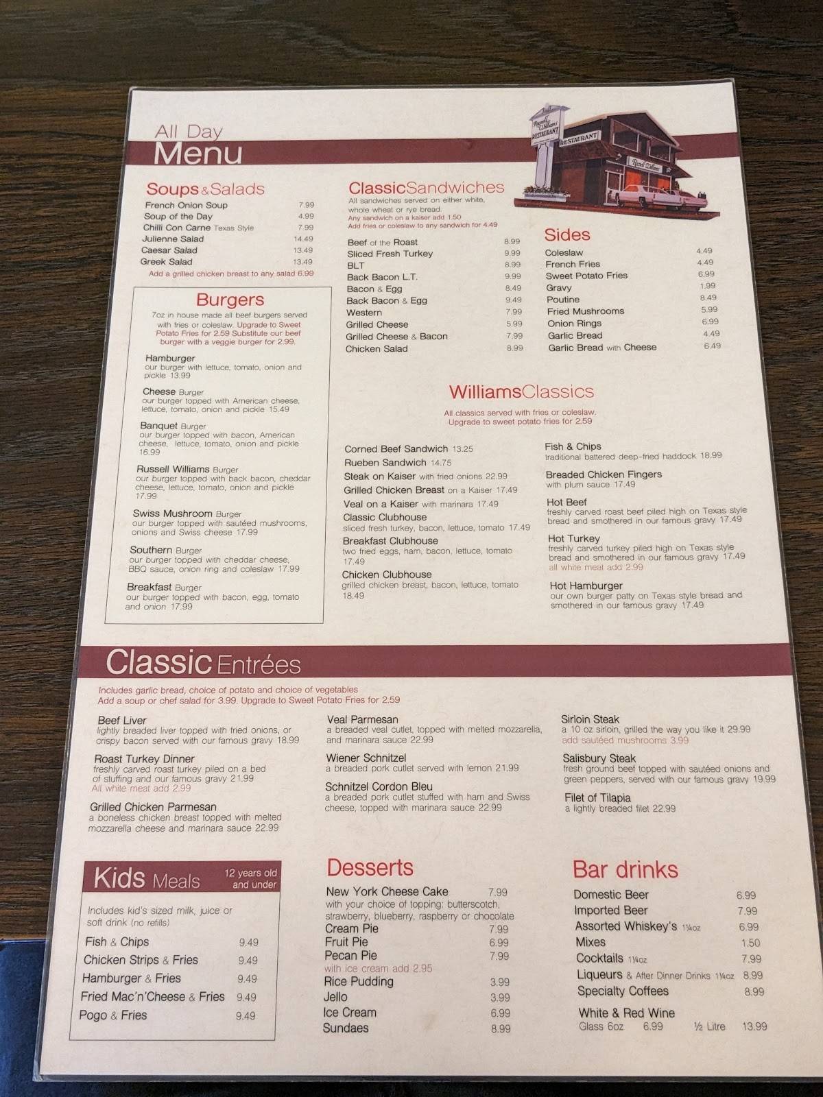 Menu at Russell Williams Family Restaurant, Burlington