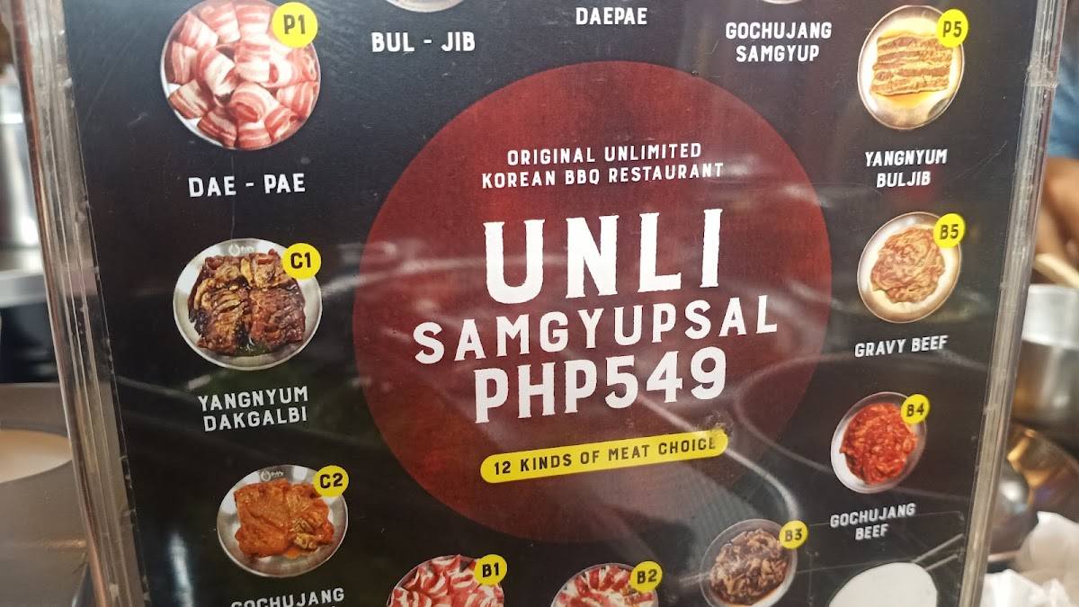 Carta del restaurante Samgyupsalamat Tomas Morato, Ciudad Quezon