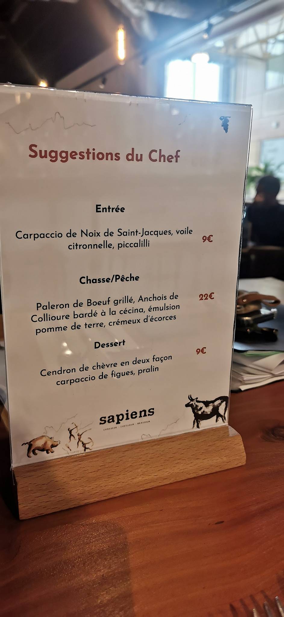 Menu at Sapiens restaurant, Toulouse