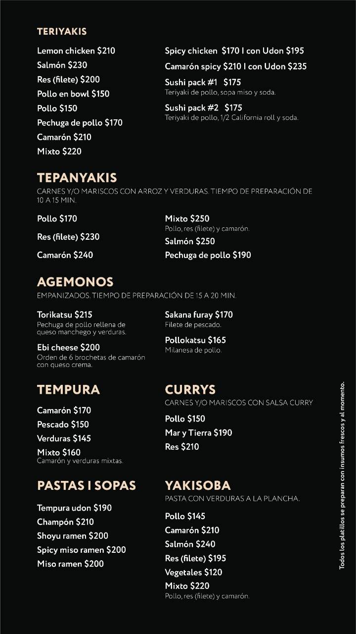 Menu at Señor Sushi restaurant, Tijuana