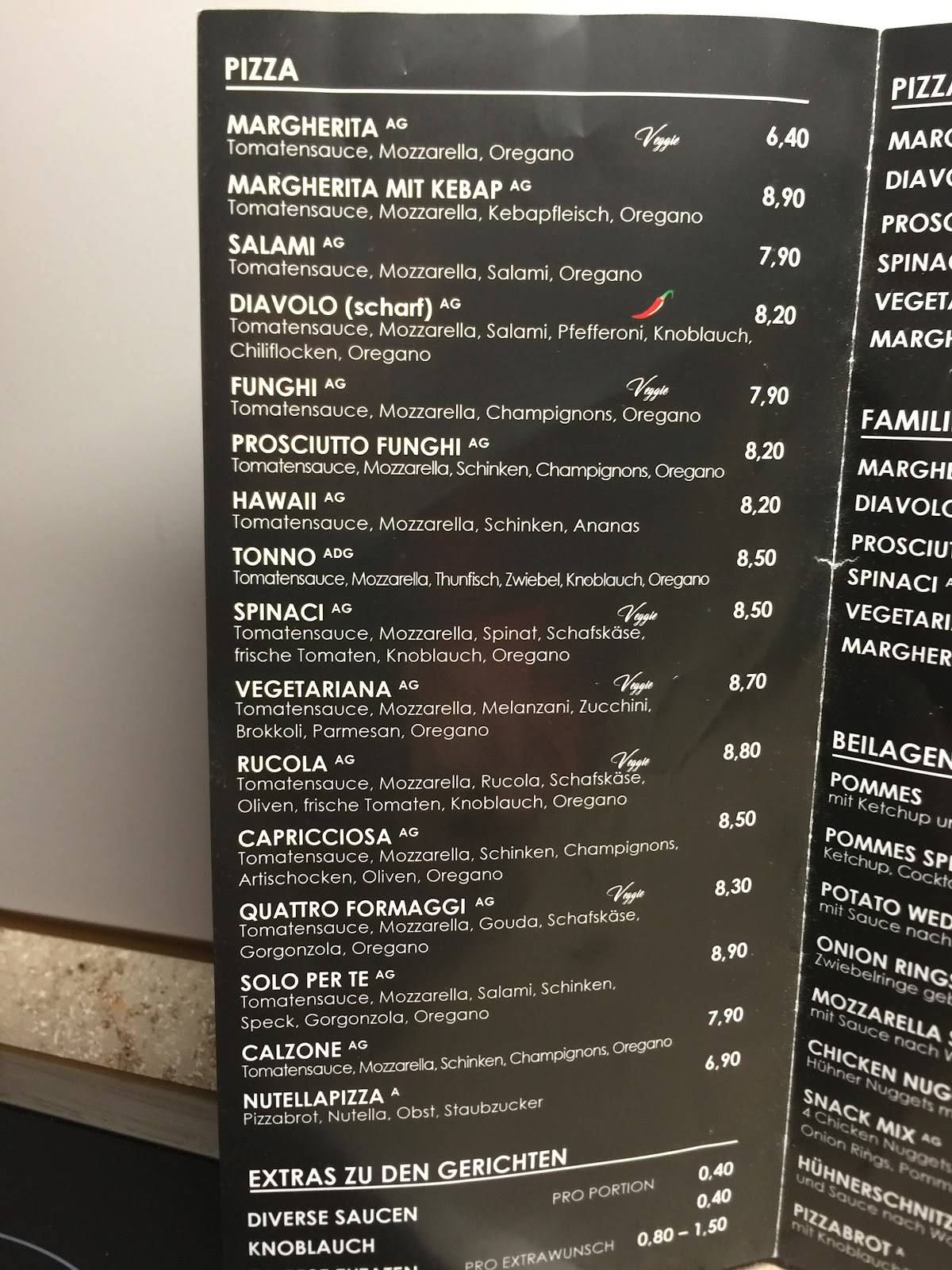 Speisekarte von Solo Per Te restaurant, Innsbruck