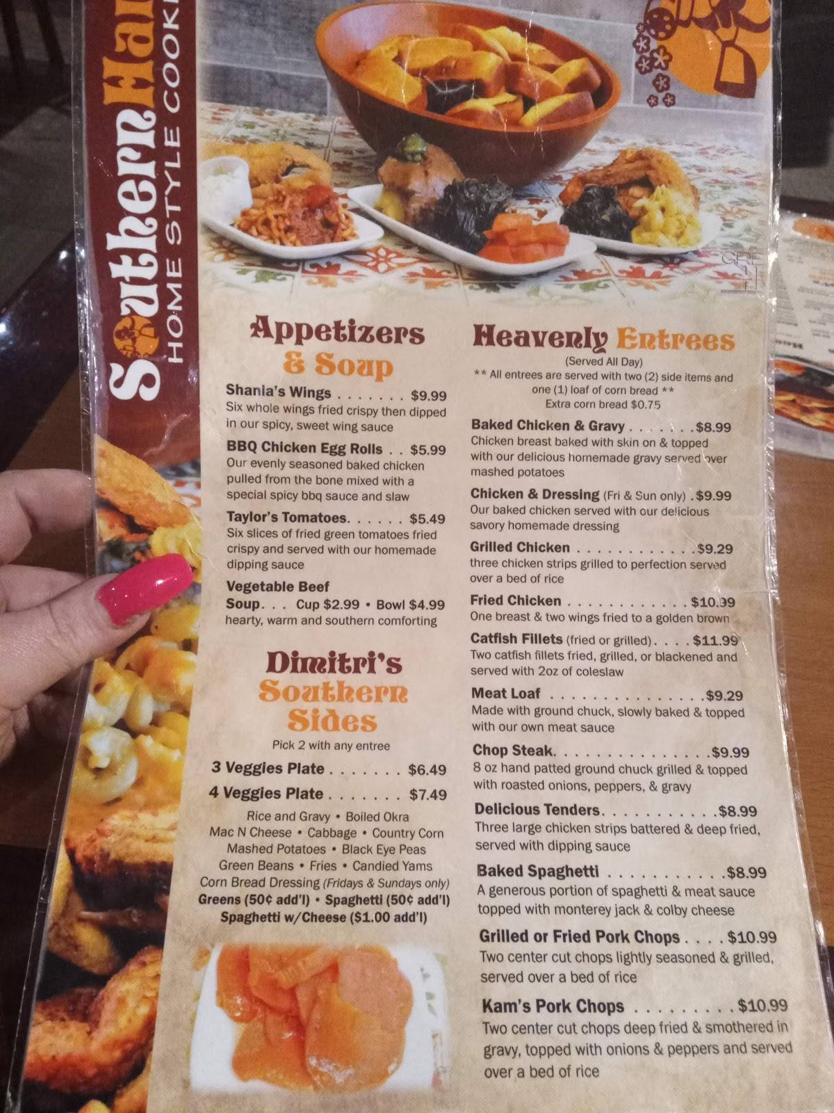 Menu at Southern Hands Homestyle Cooking restaurant, Memphis, Winchester Rd