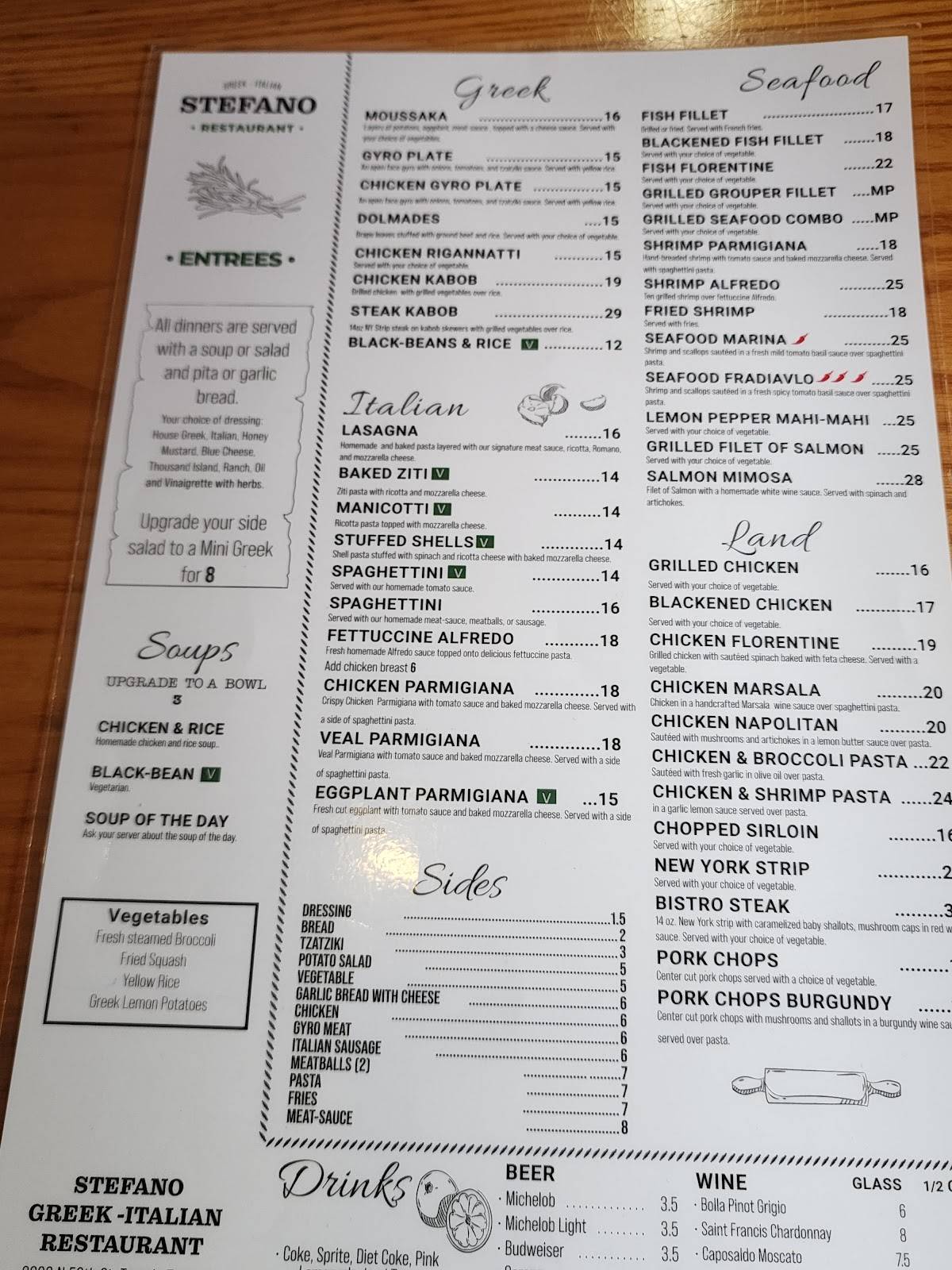 Menu at Stefano Greek Italian Restaurant, Temple Terrace, N 56th St