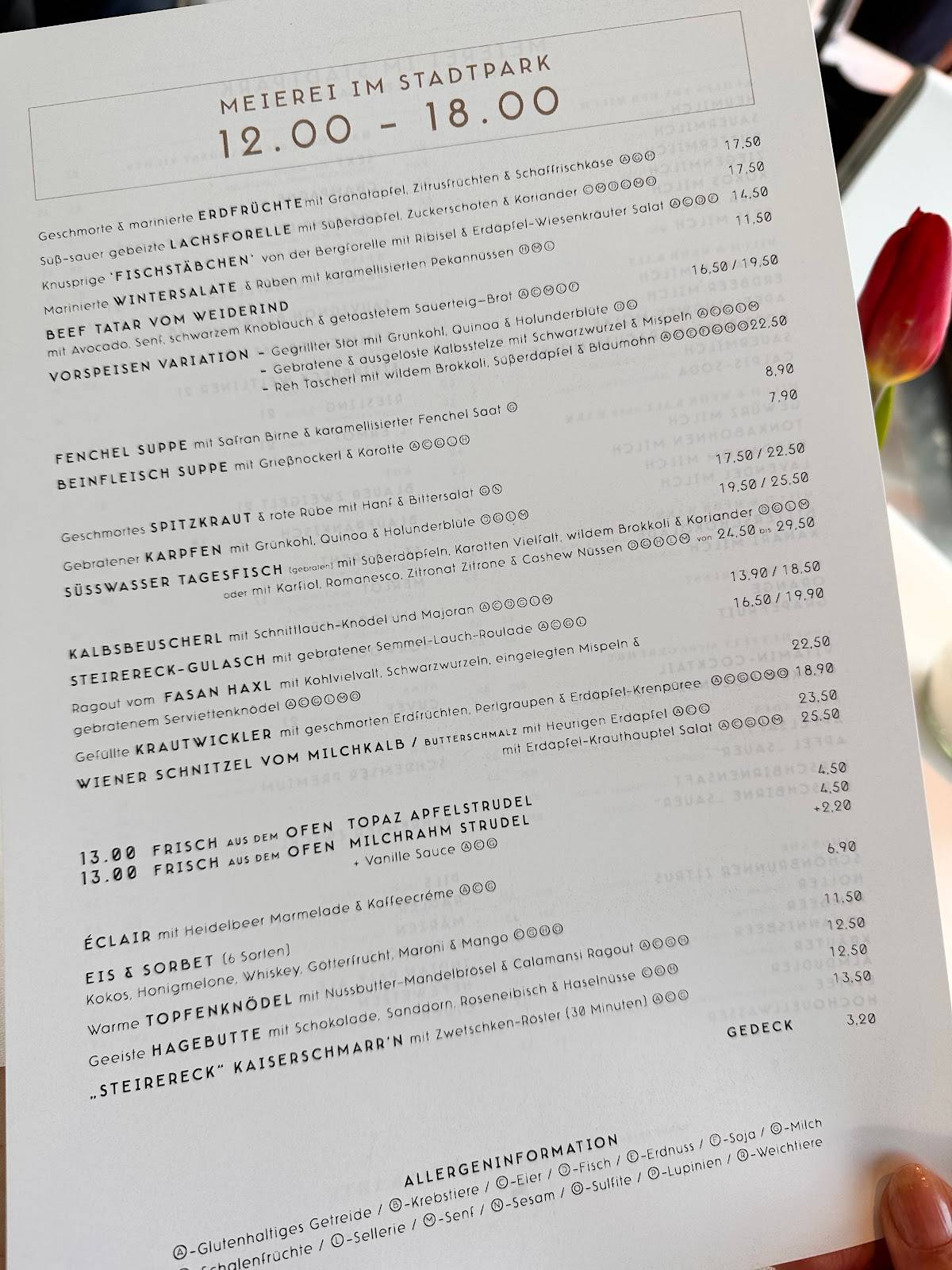 Speisekarte von Restaurant Steirereck, Wien