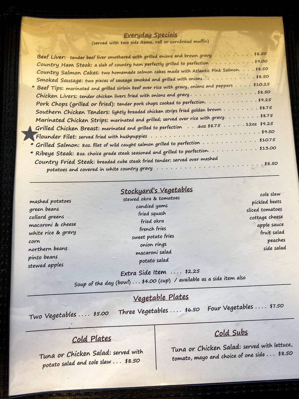 Menu at Stockyard Restaurant, Charlotte, Rozzelles Ferry Rd