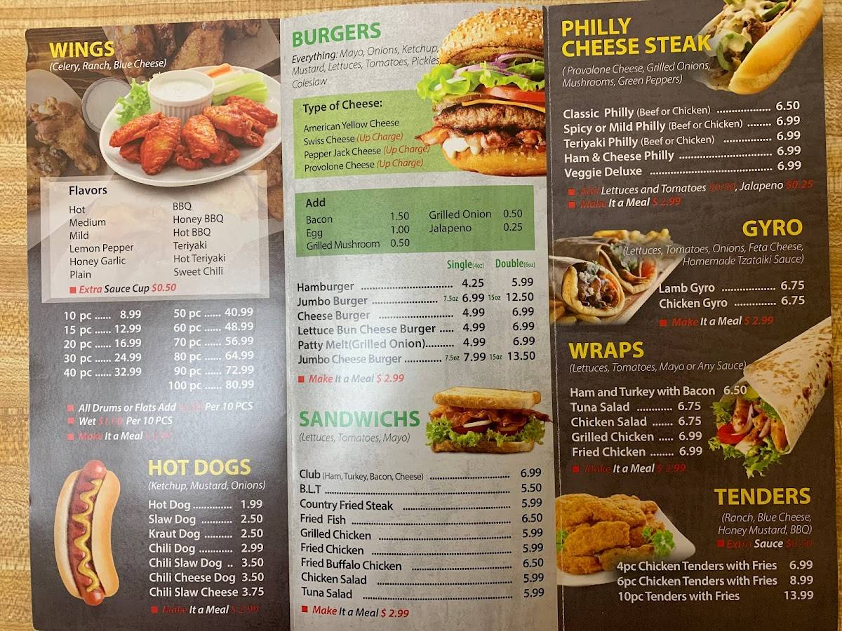 Menu at Sub Wings Milkshake & Burger restaurant, Alpharetta