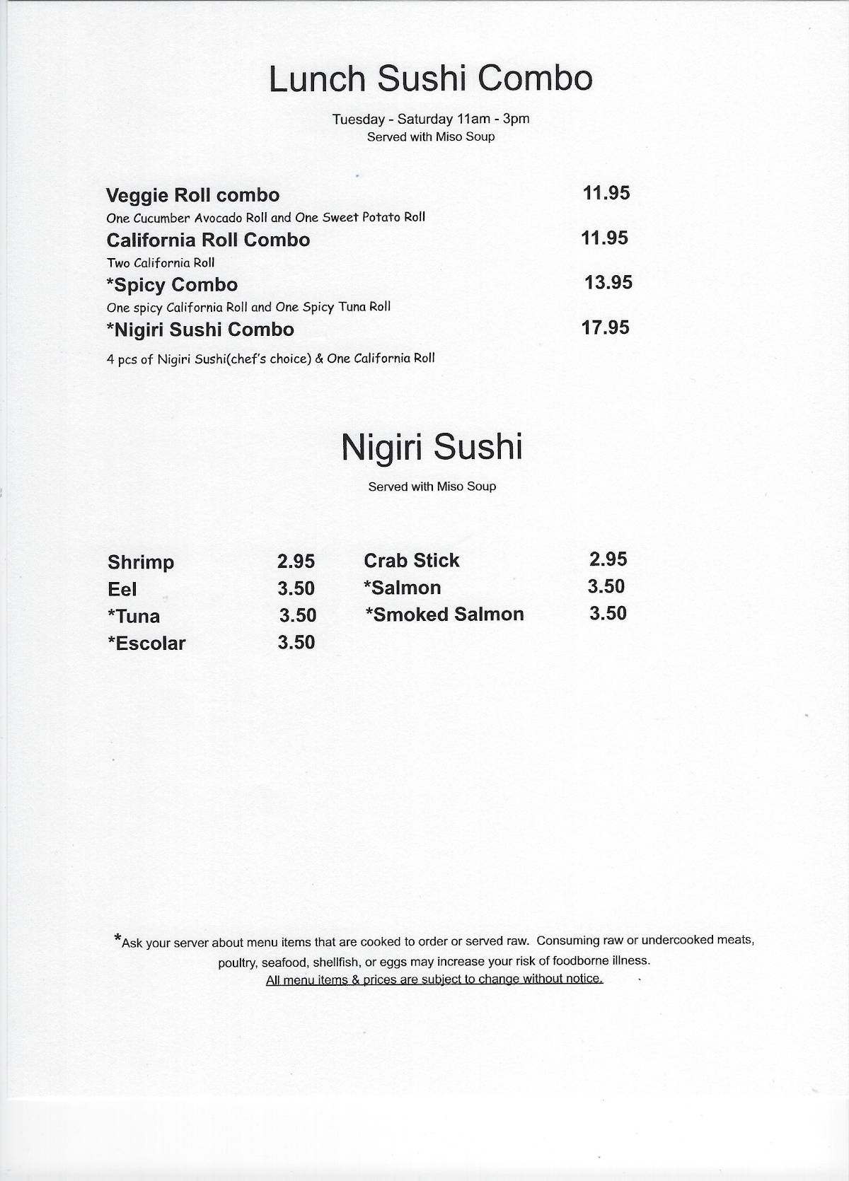 Menu at Sunrise Hibachi Island restaurant, Shelby charter Township