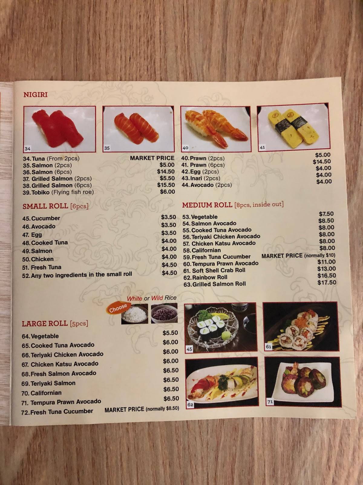 Menu at Sushi Kun restaurant, Clovelly