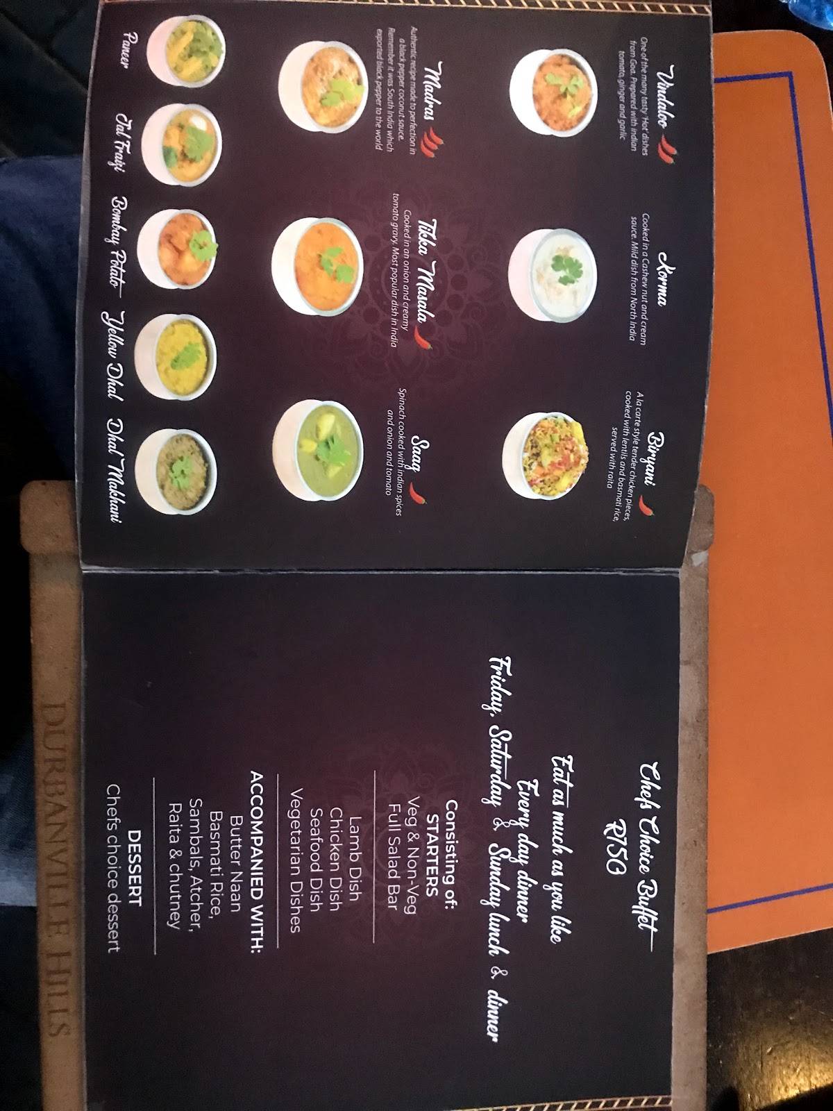Menu at Taste of Mumbai restaurant, Kempton Park, Emperors Palace, Jones Rd