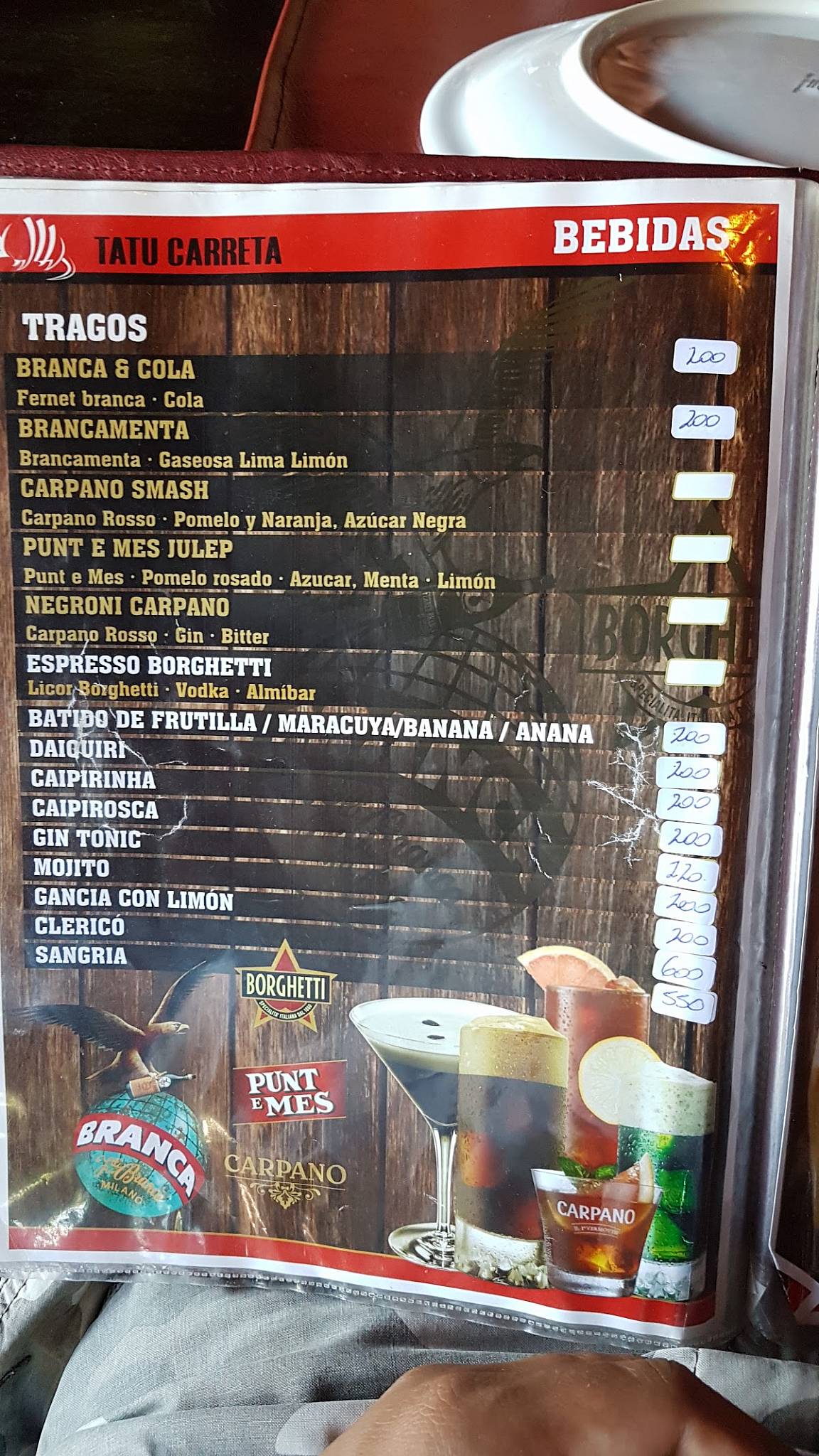 Menu at Tatu Carreta restaurant, Puerto Iguazú, Av. Victoria Aguirre 773