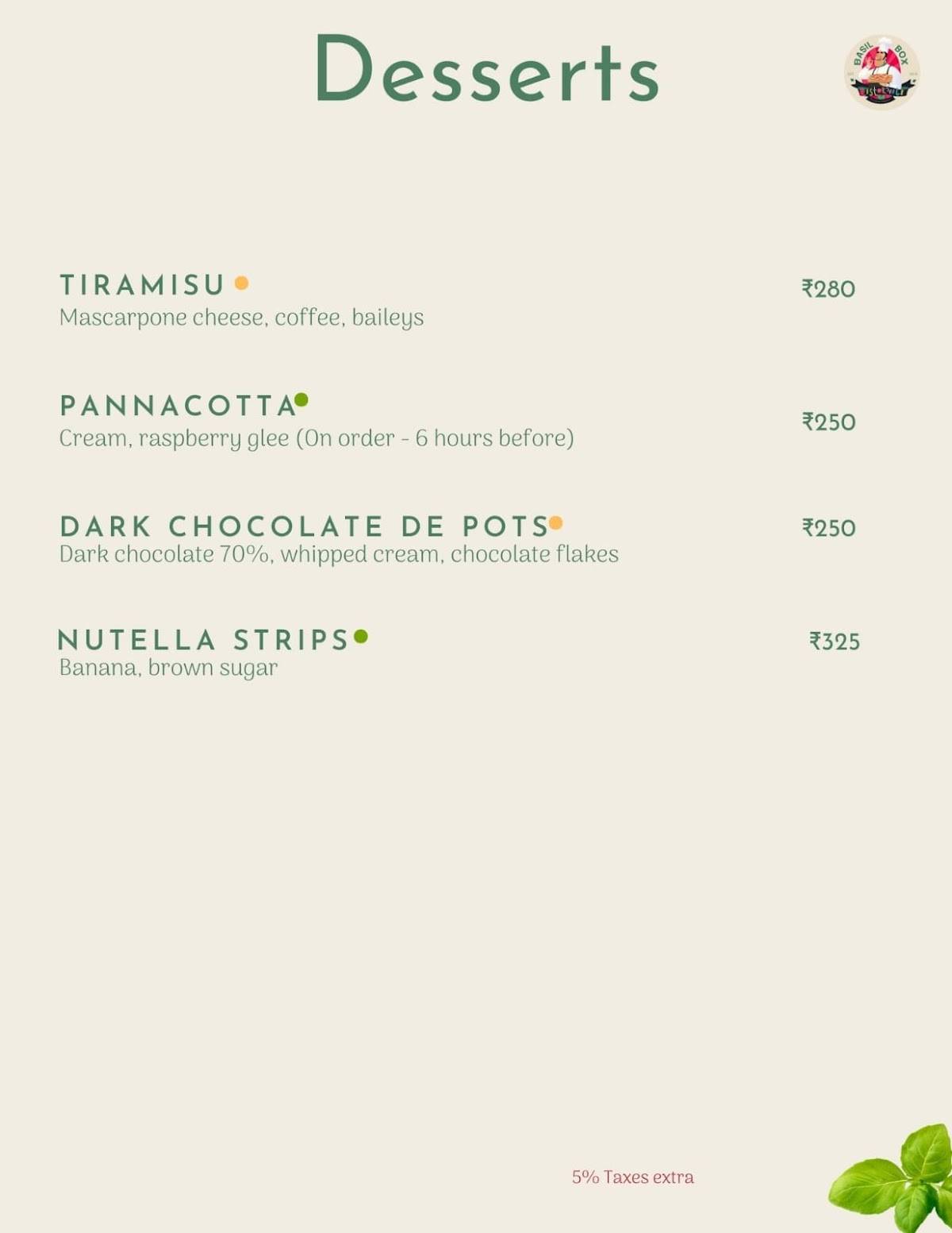 Menu at The Basil Box, New Delhi, 3rd floor