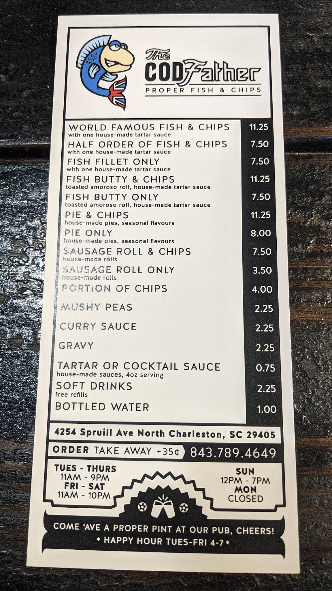 Menu at The CODfather, Proper Fish & Chips restaurant, North Charleston ...