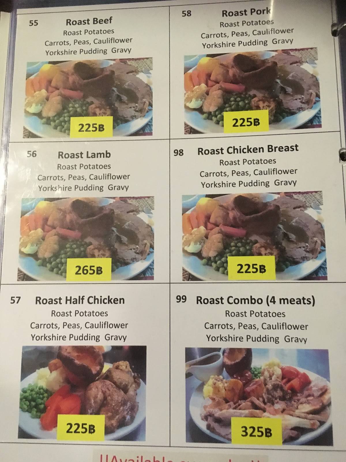 Menu at The Caddy Shack restaurant, Pattaya City