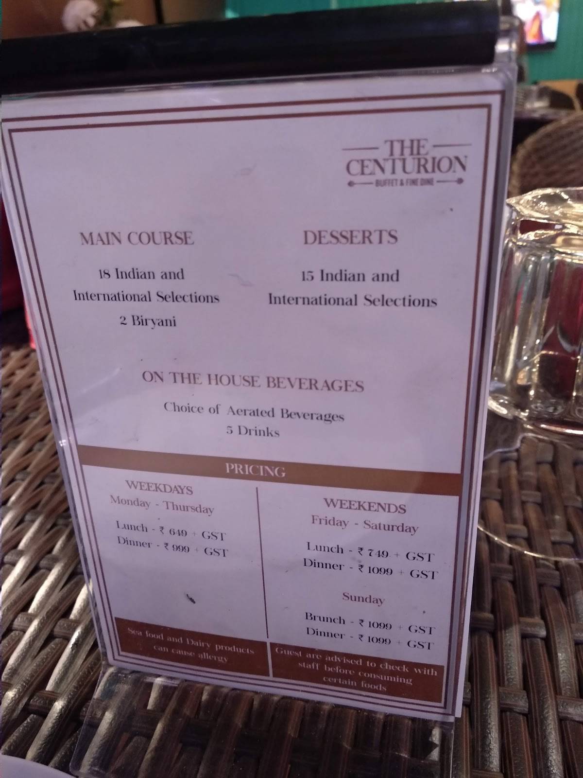 Menu at The Centurion, Lucknow, Wave Mall