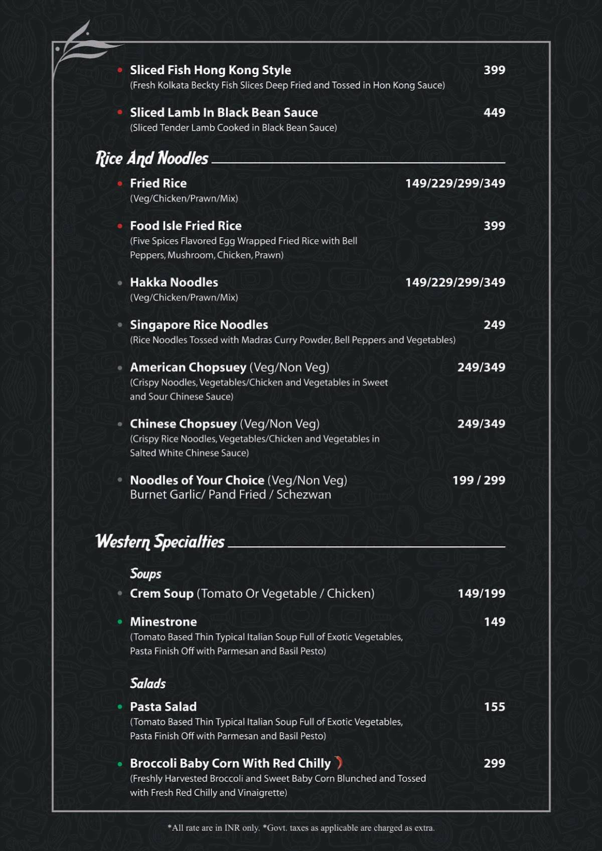 Menu at The Food Isle, Jorhat