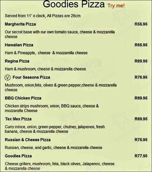 Menu at The Goodies Restaurant, Kempton Park