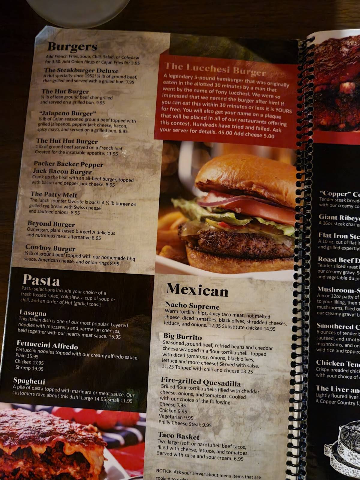 Menu at The Hut Restaurant, Calumet Township, Wolverine St #41