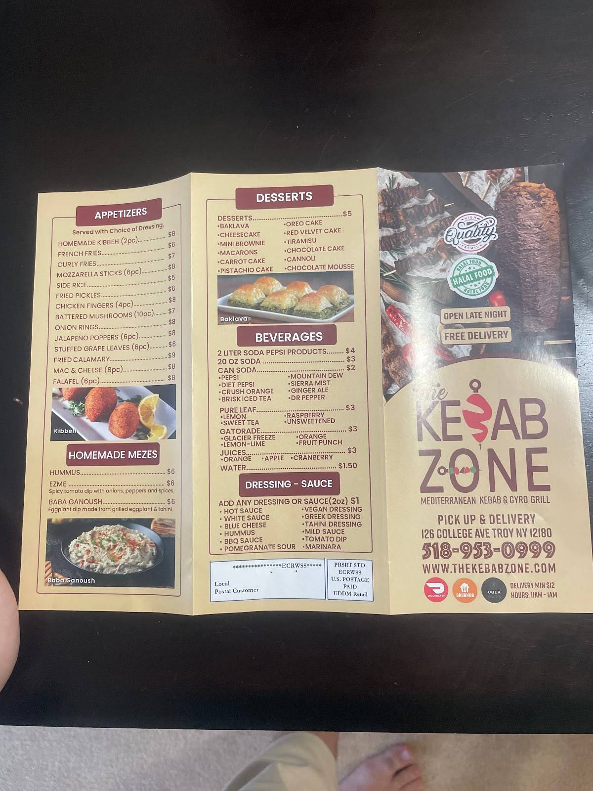 Menu at The Kebab Zone restaurant, Troy
