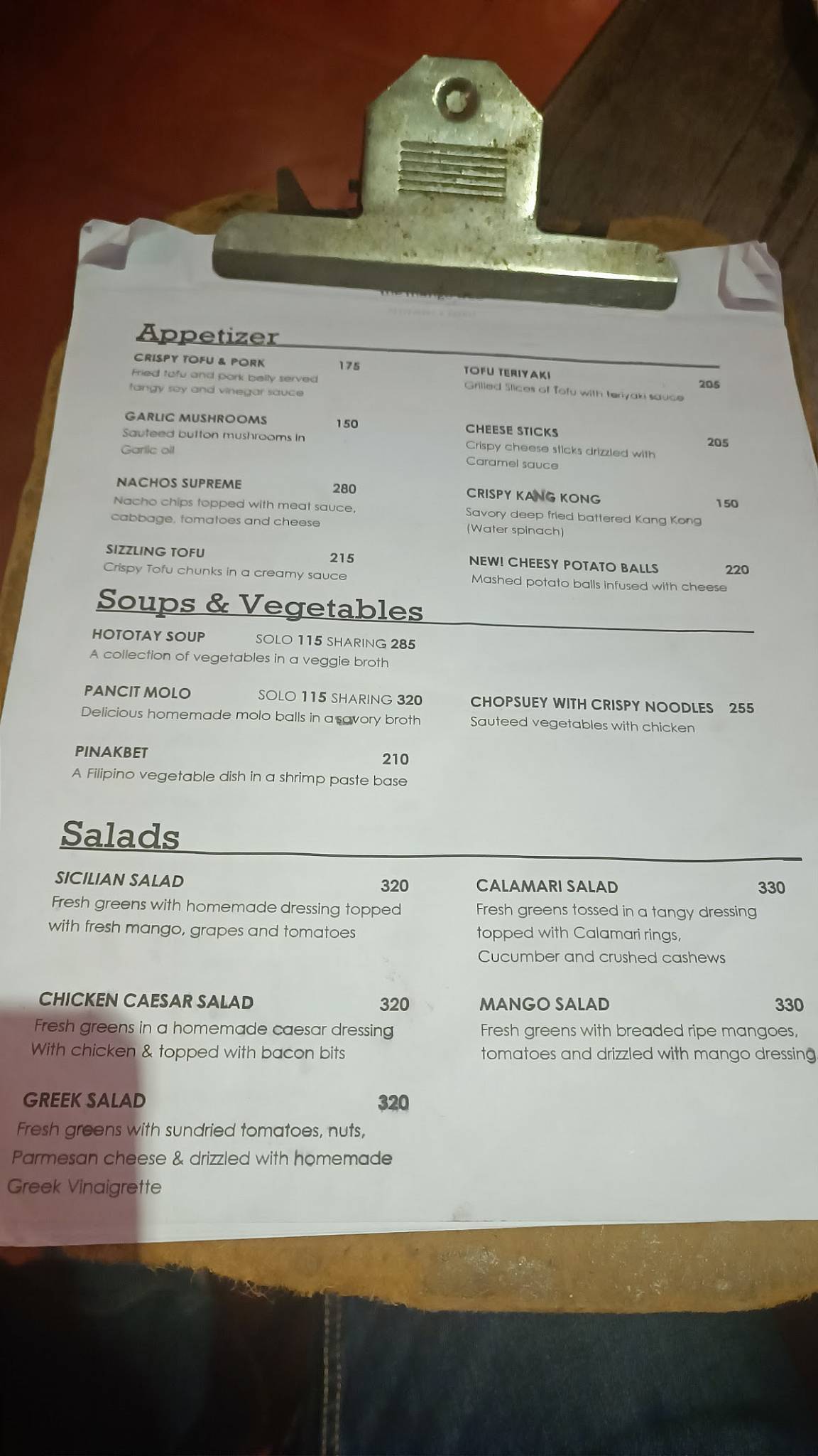 Carta de The Mango Tree Restaurant, Iloílo, Brgy