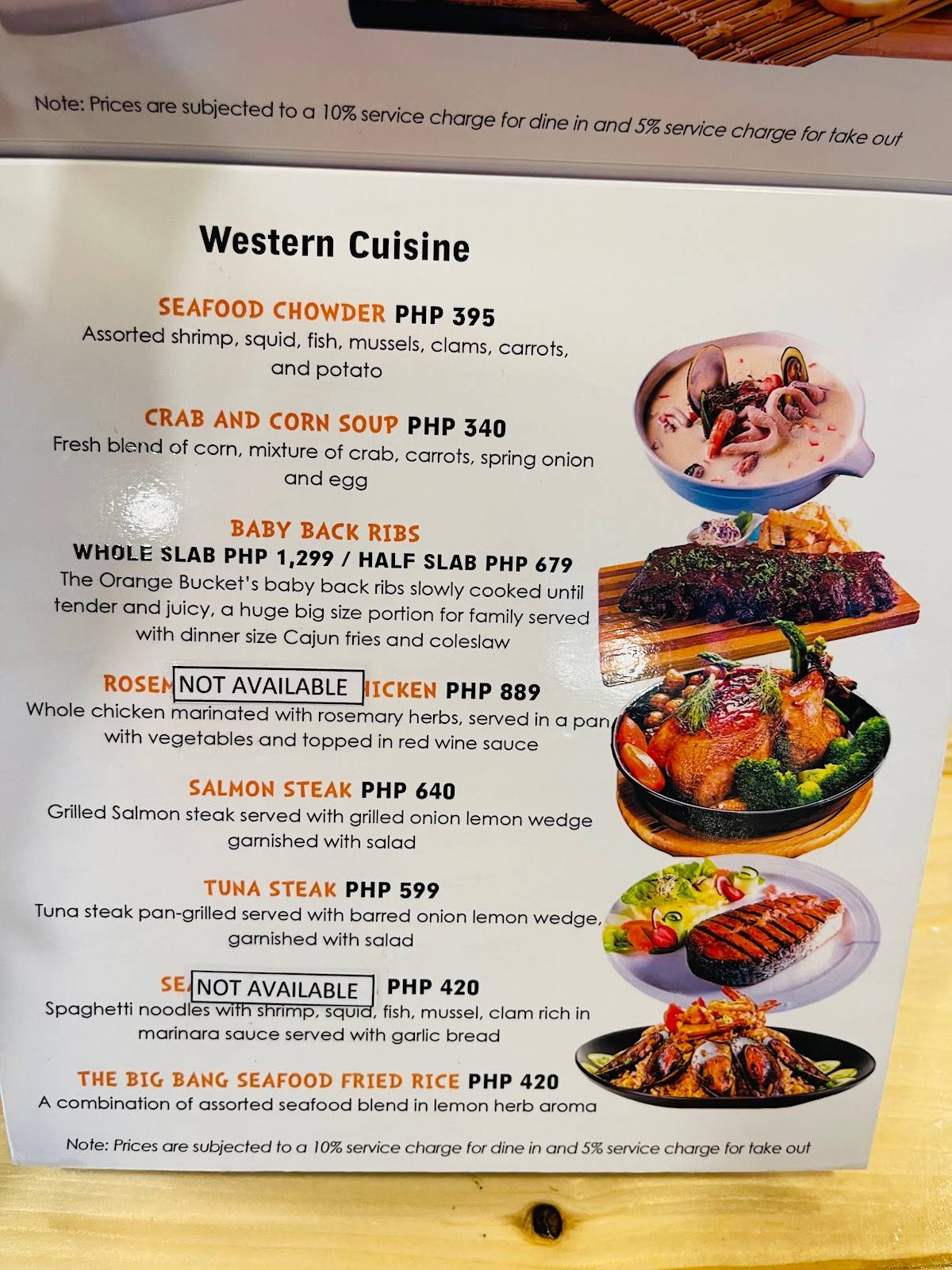 Menu at The Orange Bucket restaurant, Pasay