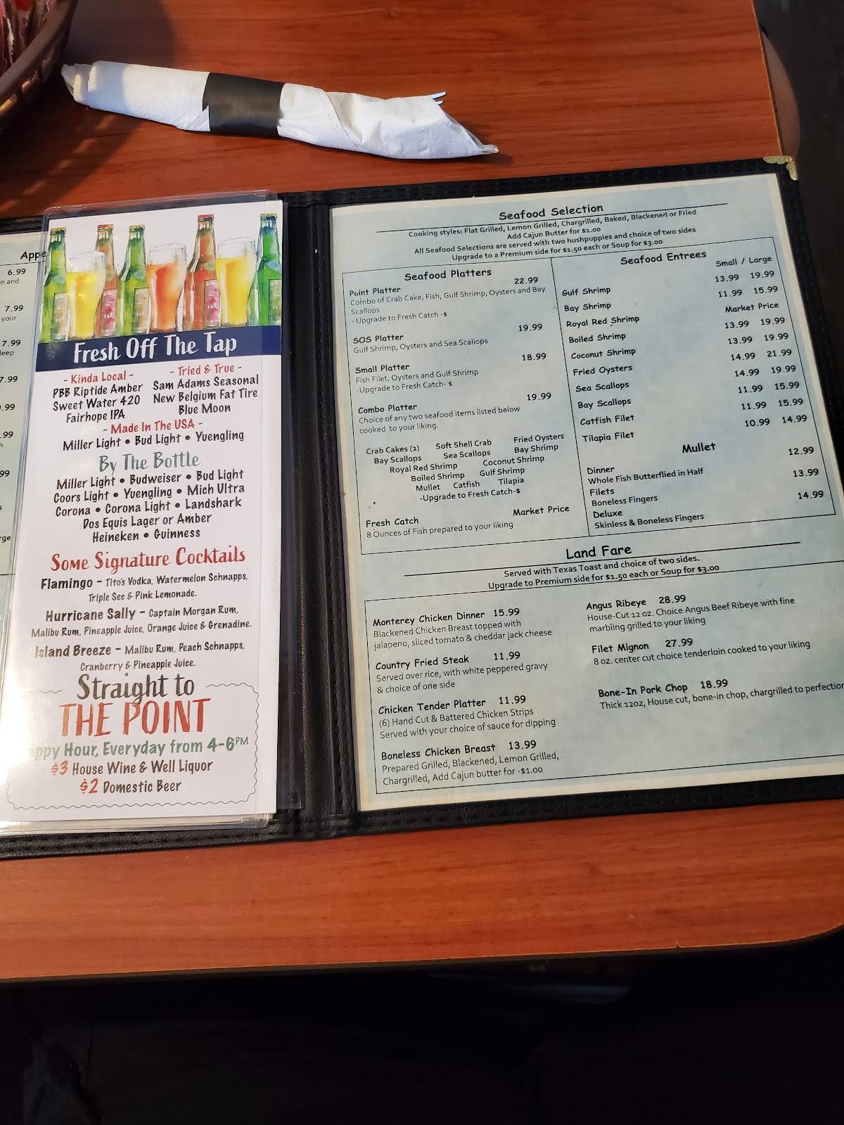Menu at The Point Restaurant, Perdido Key