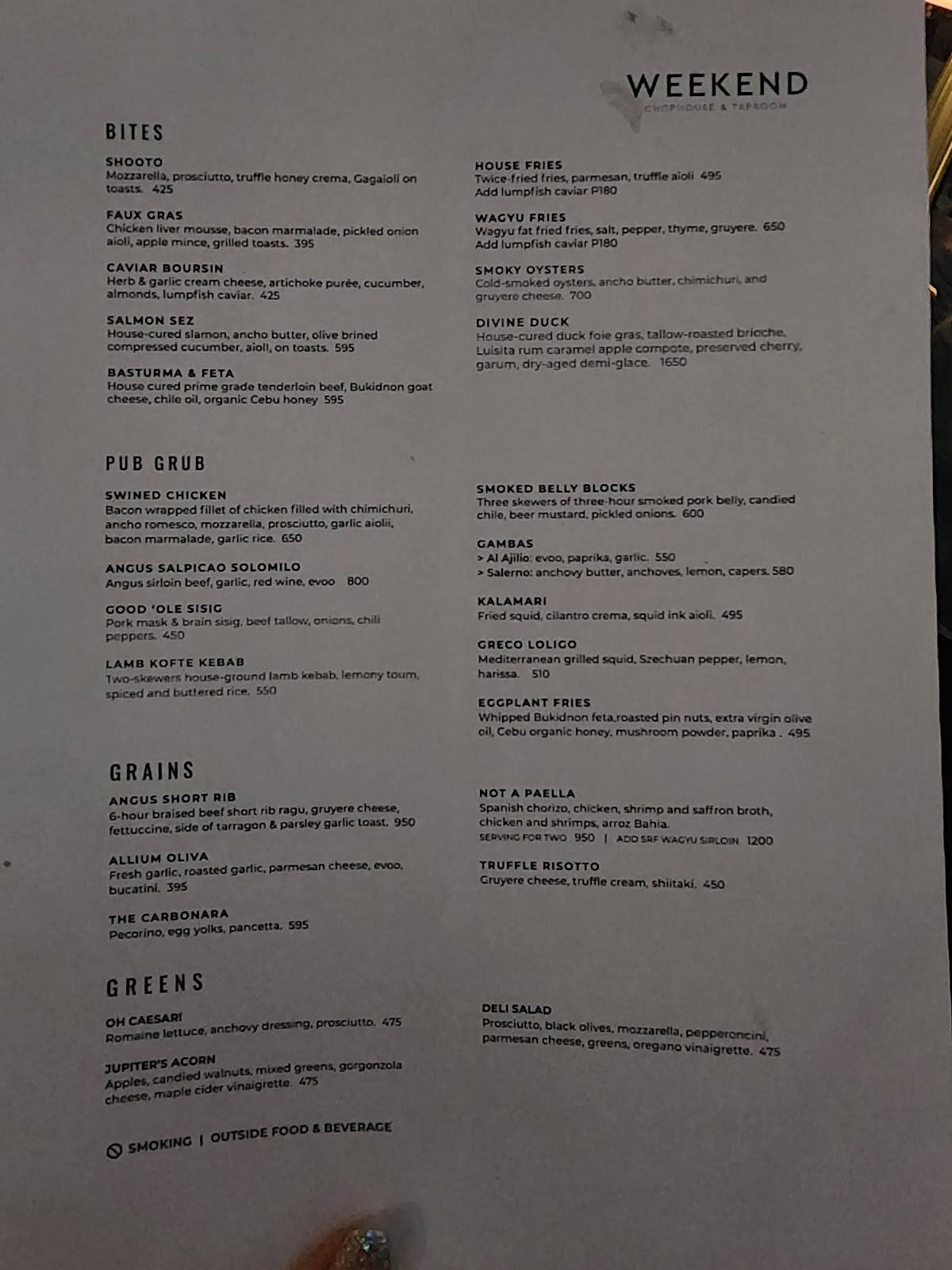 Menu at The Weekend pub & bar, Cebu City, 88th Ave