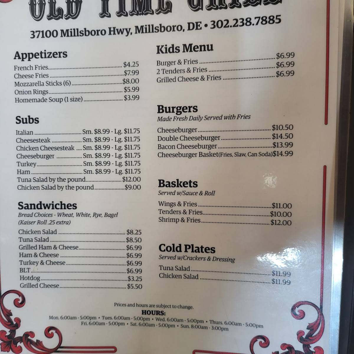 Menu at The Old Time Grill restaurant, Gumboro