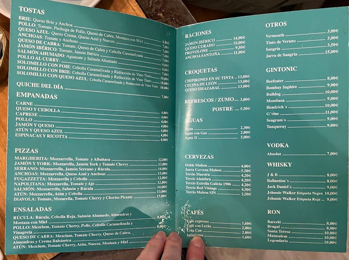 Menu at Tinto y Tapas II San Pedro restaurant, Madrid, C. de San Pedro