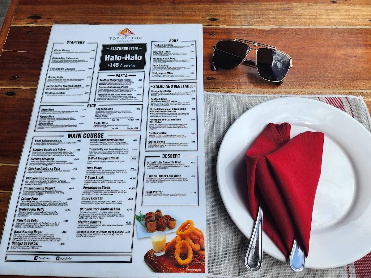 Menu at Top of Cebu restaurant, Cebu City