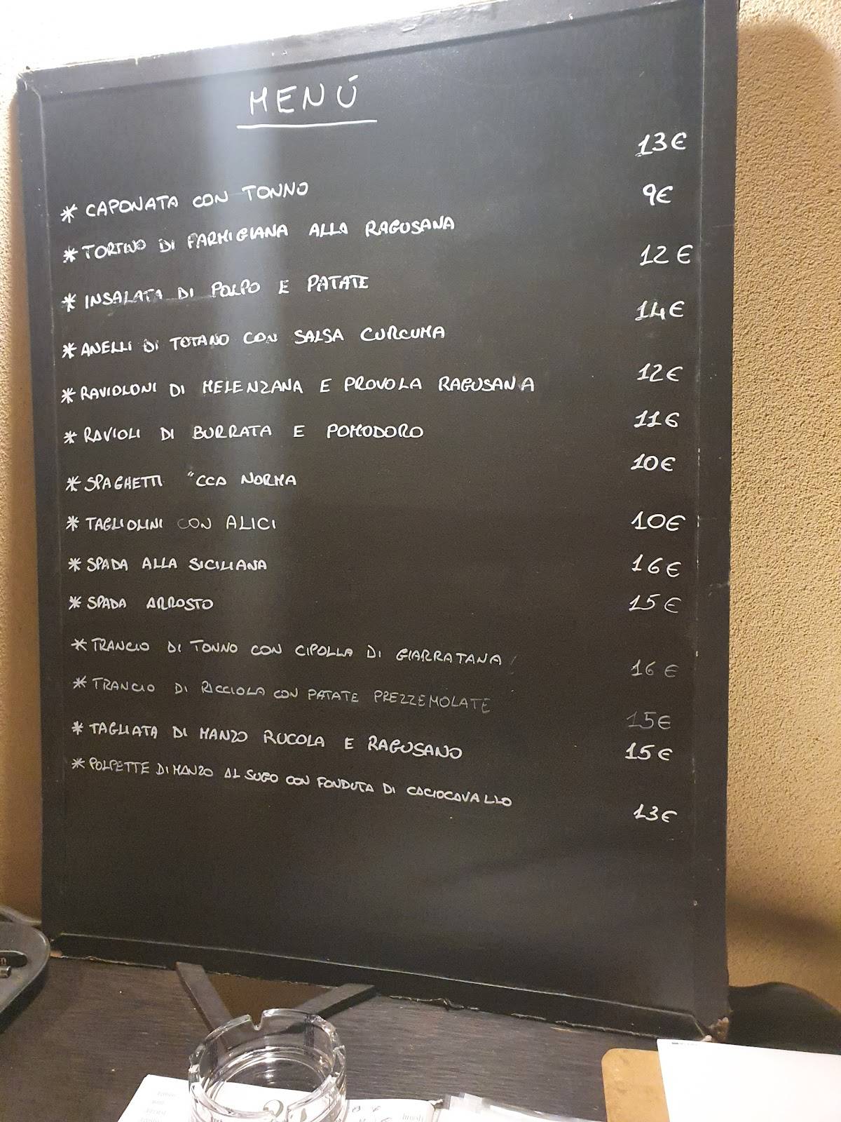 Menu at Trattoria Agli Archi restaurant, Ragusa