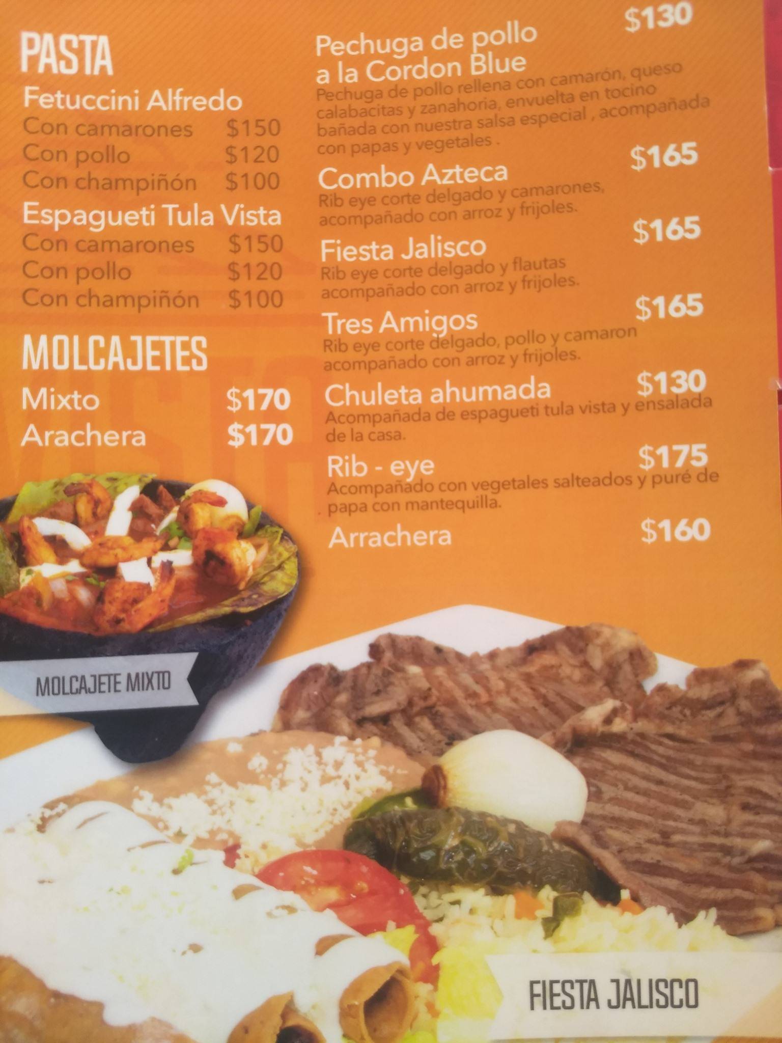 Carta de Restaurant Tula Vista, Unión de Tula