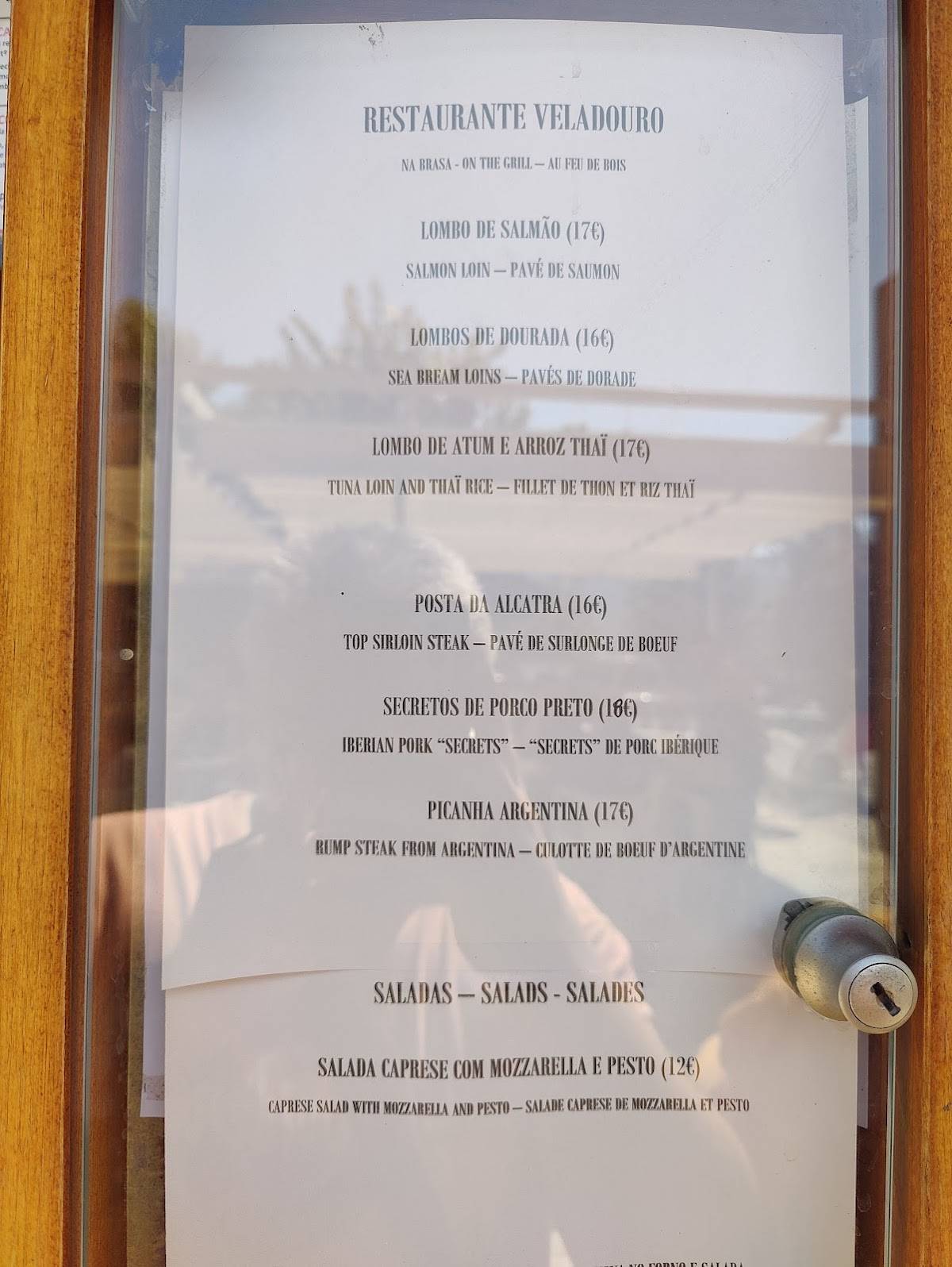 Menu at Veladouro restaurant, Pinhão