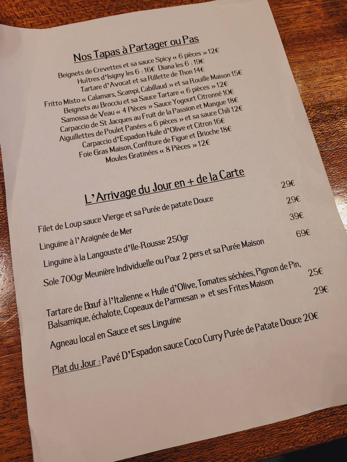 Menu au Restaurant L'Escale Île-Rousse, L'Île-Rousse, 20 Rue Notre Dame