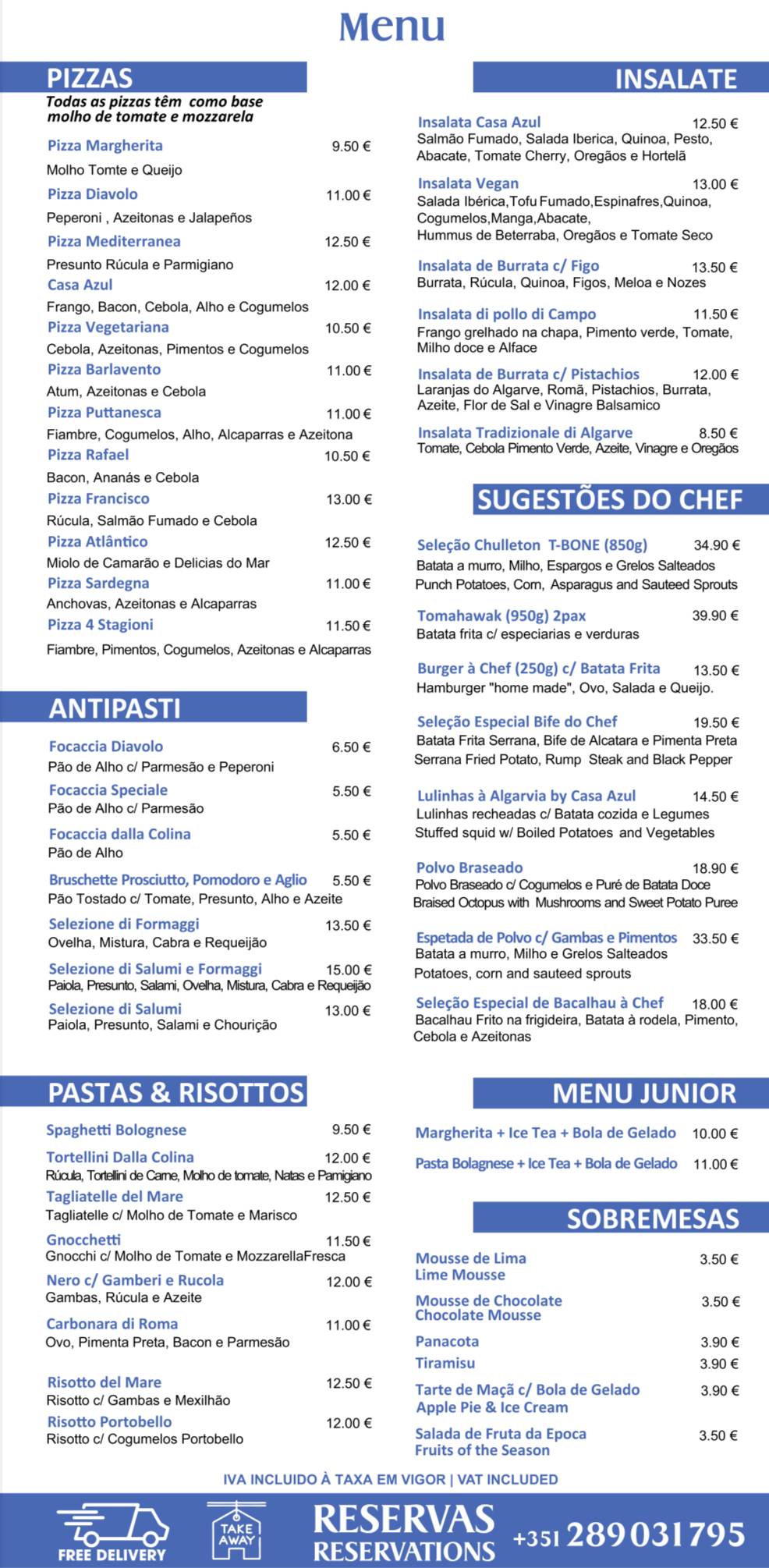 Menu at Restaurante Casa Azul, Albufeira