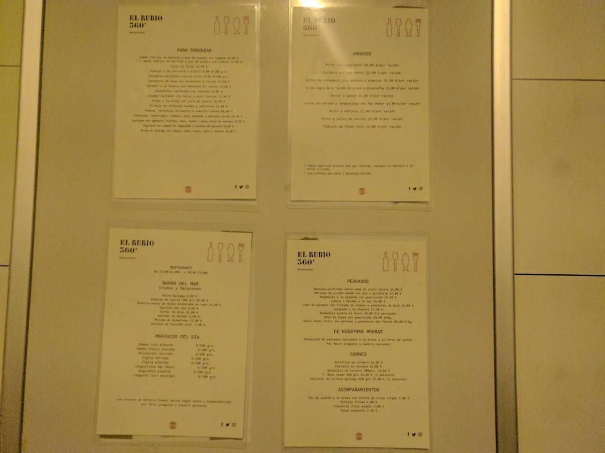 Carta del restaurante El Rubio 360º, Lo Pagan