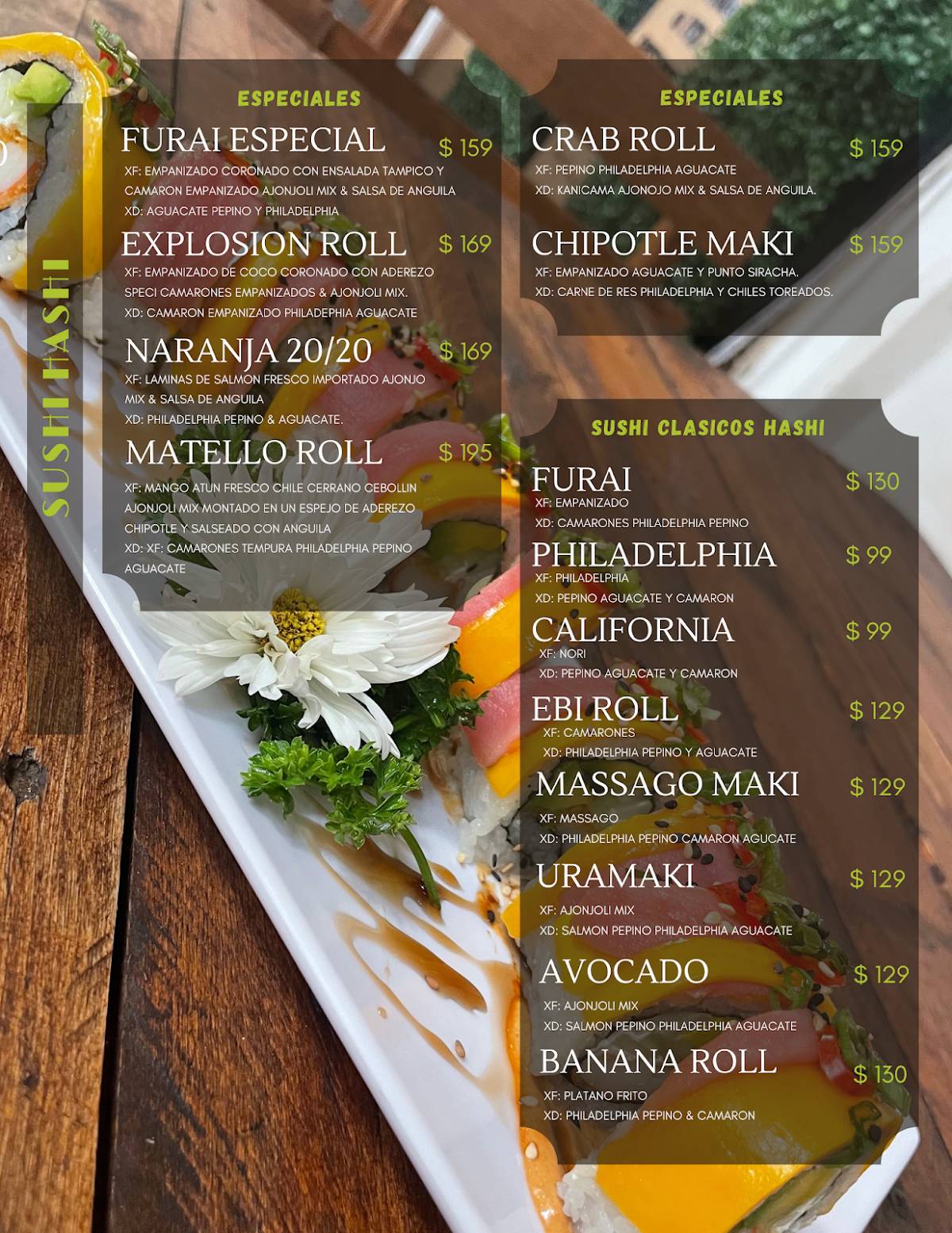 Carta de Restaurante Hashi, Ciudad Guzmán