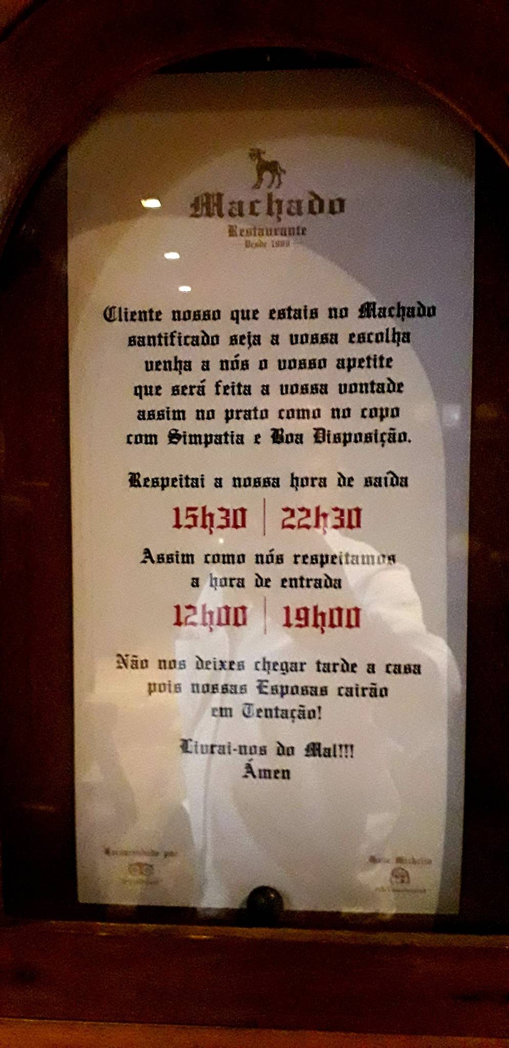Menu em Restaurante Machado, Maia