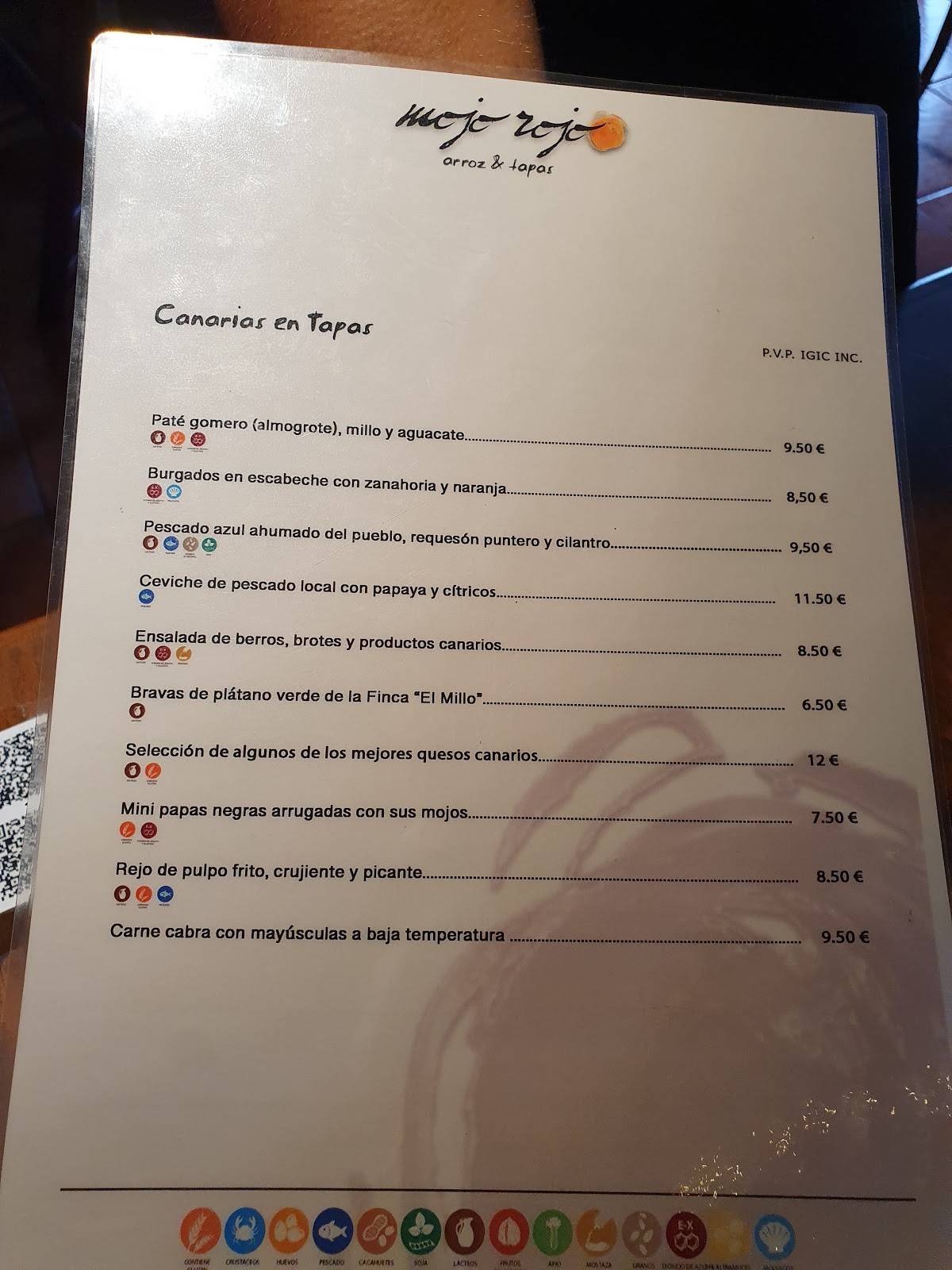 Carta de Restaurante Mojo Rojo, Bajamar