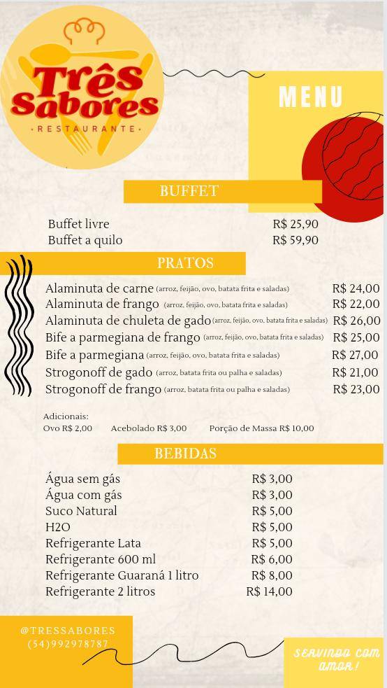 Menu em Restaurante Três Sabores, Bento Gonçalves